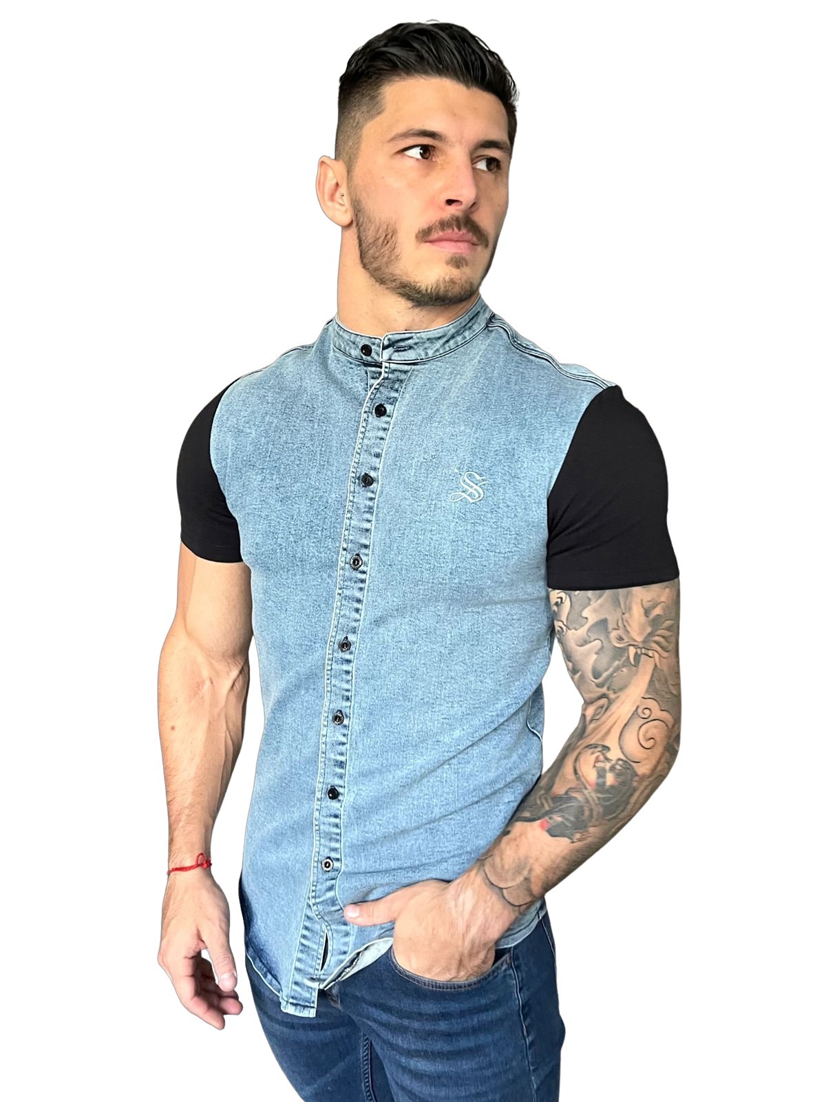 Velon - Blue/Black Short Sleeves Jeans Shirt for Men – Sarman Fashion ...