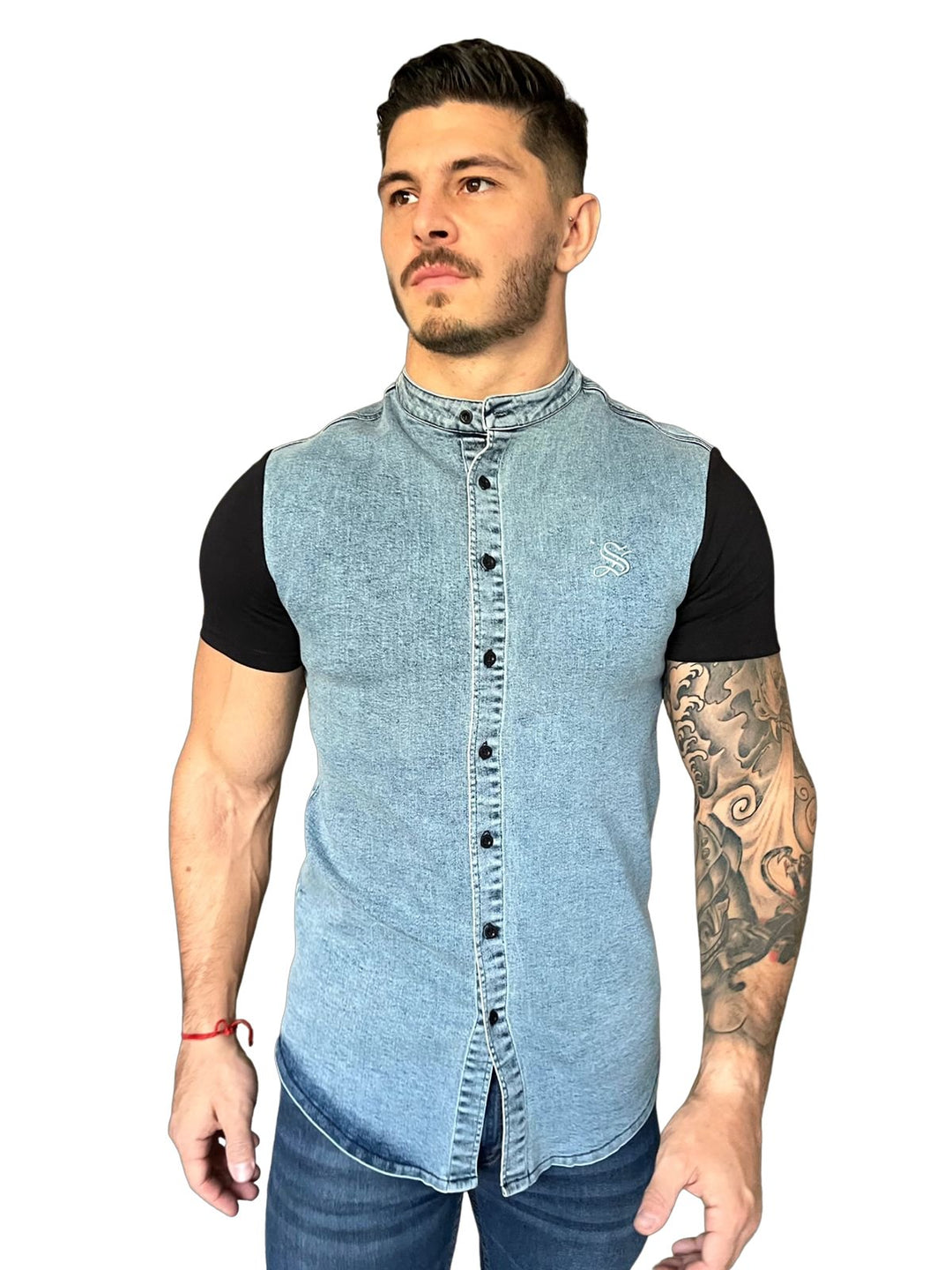 Velon - Blue/Black Short Sleeves Jeans Shirt for Men – Sarman Fashion ...