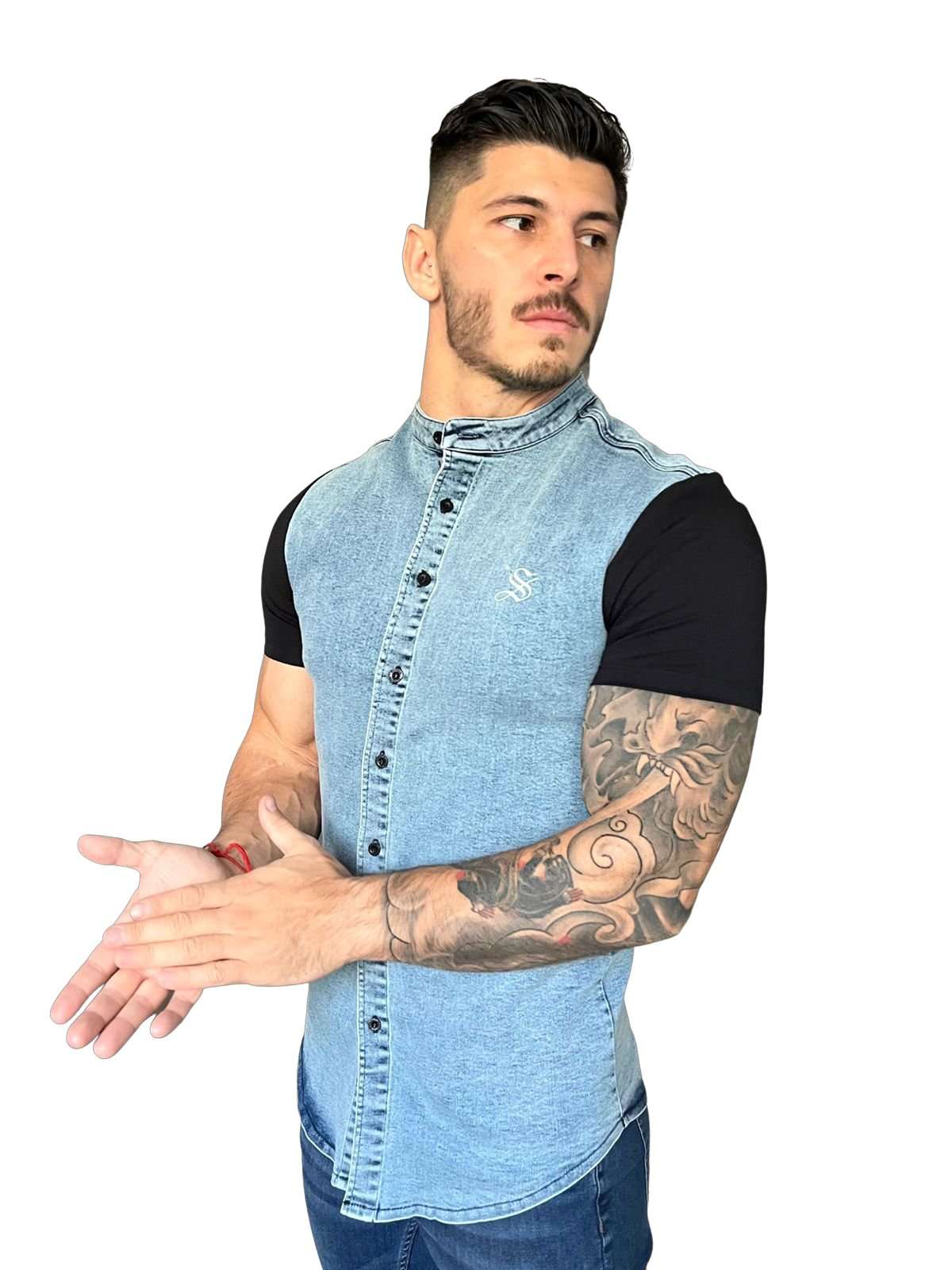 Velon - Blue/Black Short Sleeves Jeans Shirt for Men – Sarman Fashion ...